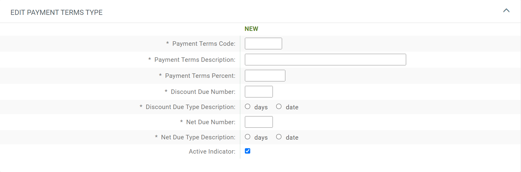 Payment Terms Type Kuali Financials
